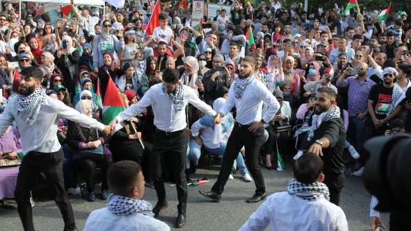 The Baydar Dabka group of Palestinian American dabka dancers perform ...
